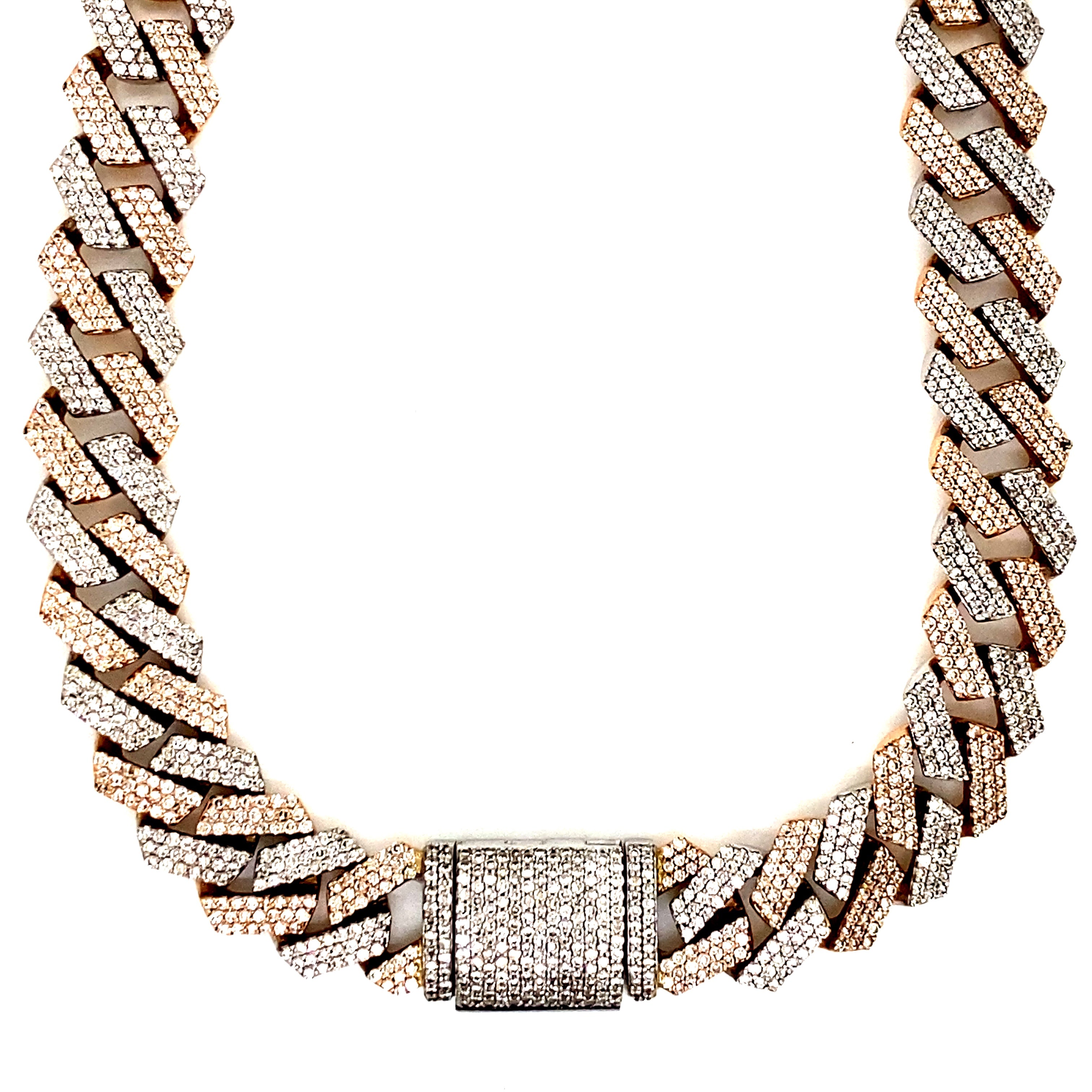 10MM Two Tone Rose and White Diamond Cuban Chain